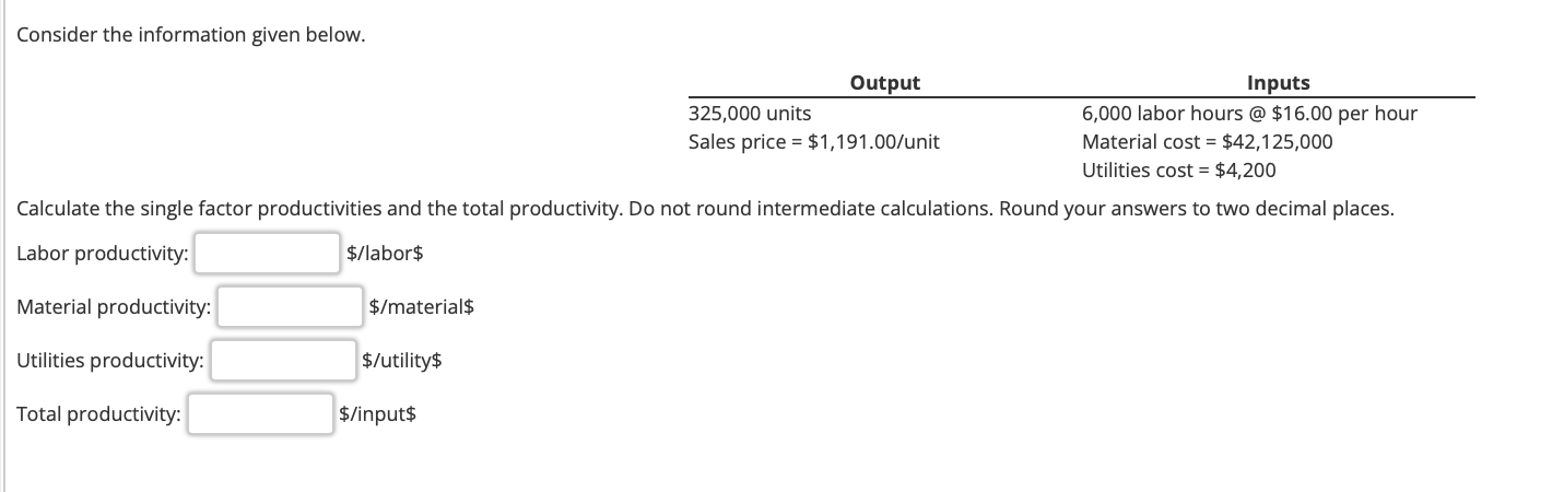 Solved Consider the information given below.Calculate the | Chegg.com