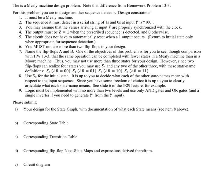 Solved The is a Mealy machine design problem. Note that | Chegg.com