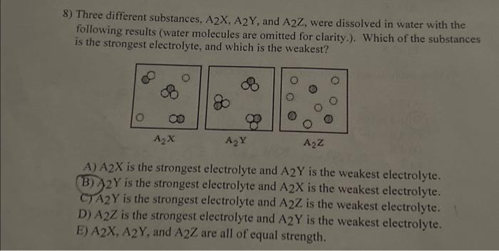 Solved 8) Three different substances, A2X, A2Y, and A2Z, | Chegg.com