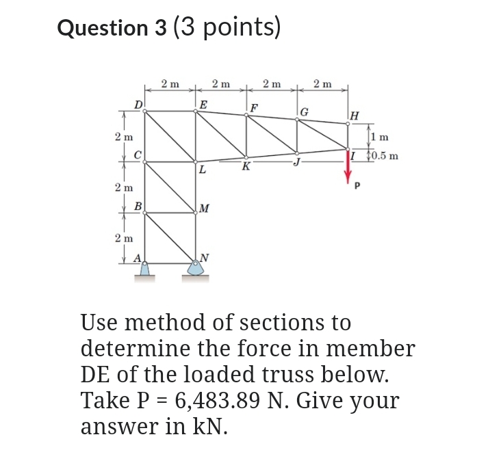 Solved Question 3 (3 ﻿points)Use method of sections to | Chegg.com