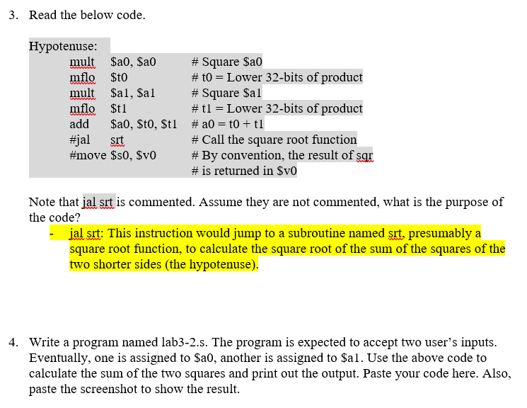 Solved Read the below code.Note that jal srt is commented. | Chegg.com