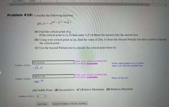 Solved Problem \#10: Consider the following function. | Chegg.com