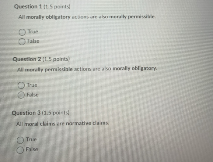Solved All normative claims are moral claims. True False | Chegg.com