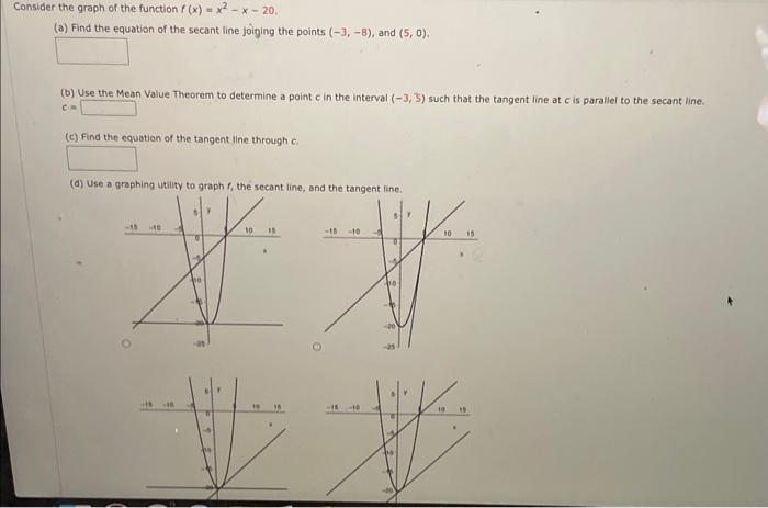 Solved isider the graph of the function f(x)=x2−x−20 (a) | Chegg.com