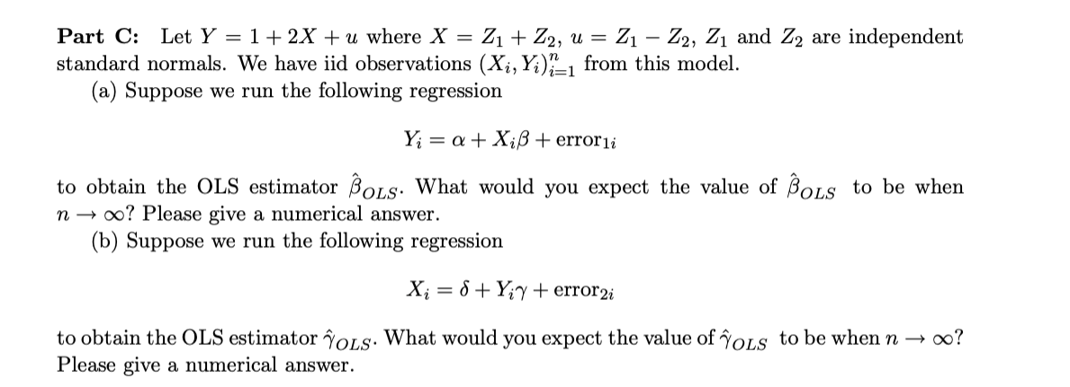 Solved Part C: , ﻿Let Y=1+2x+u ﻿where x=Z1+Z2,u=Z1-Z2,Z1 | Chegg.com