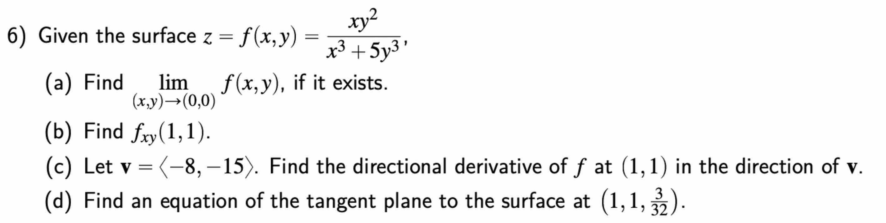 Solved Given the surface z=f(x,y)=(xy^(2))/(x^(3)+5y^(3)), | Chegg.com