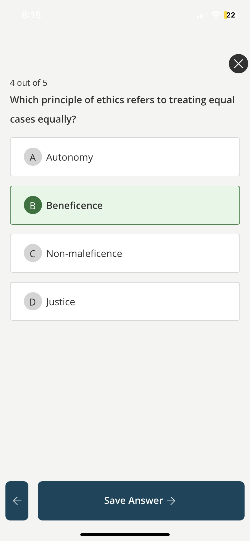 Solved 224 ﻿out of 5Which principle of ethics refers to | Chegg.com
