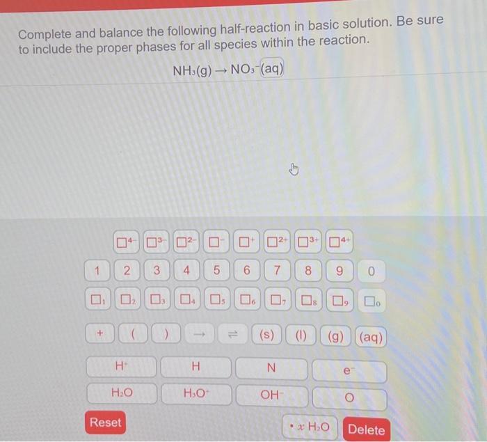 Solved Complete and balance the following half-reaction in | Chegg.com