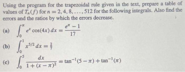 Solved Using the program for the trapezoidal rule given in | Chegg.com