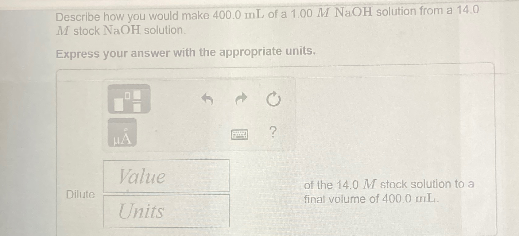 Solved Describe how you would make 400.0mL ﻿of a 1.00MNaOH | Chegg.com