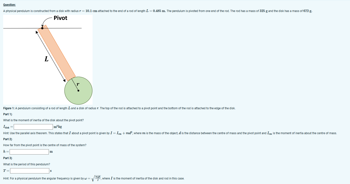 Solved Question:Figure 1: A pendulum consisting of a rod of | Chegg.com