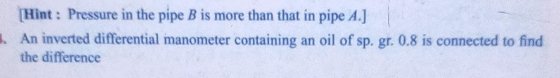 Solved [Hint : Pressure in the pipe B is more than that in | Chegg.com