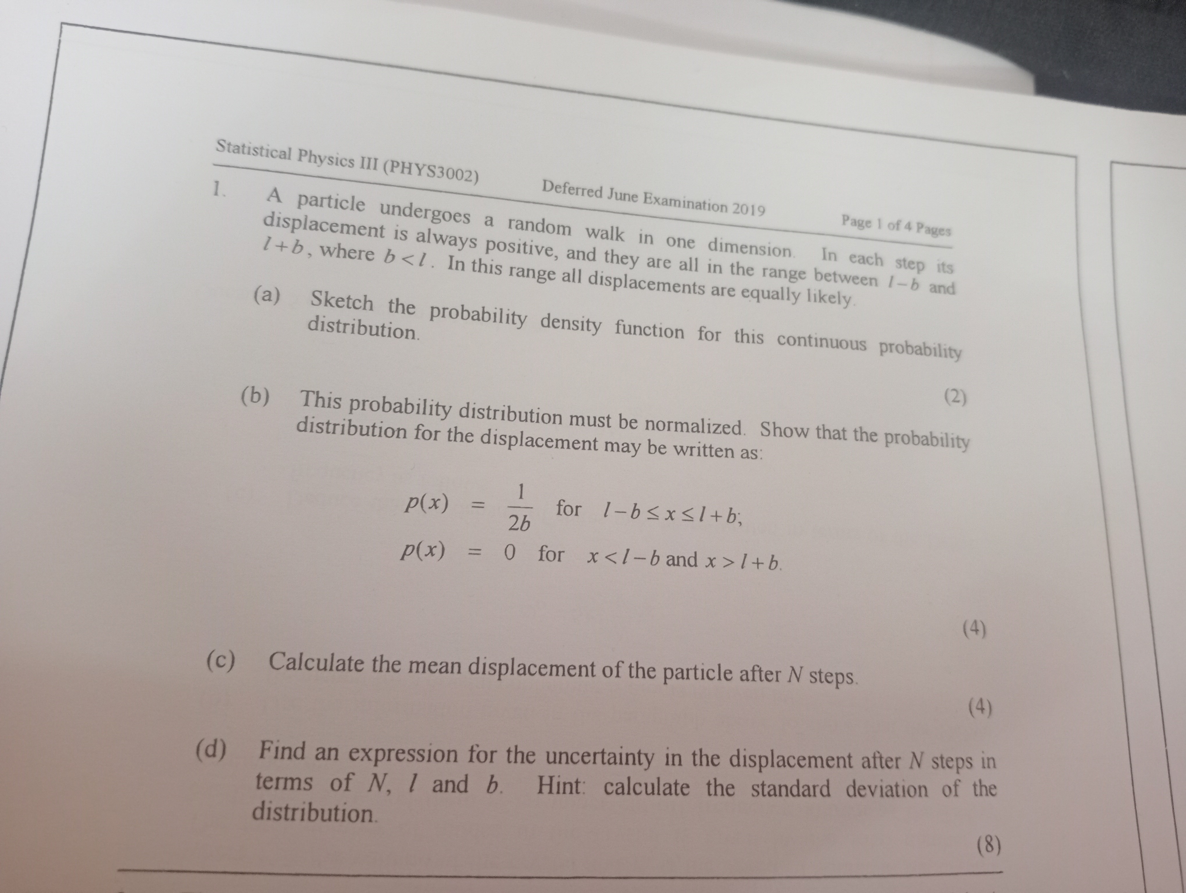 Solved Statistical Physics III (PHYS3002)A particle | Chegg.com