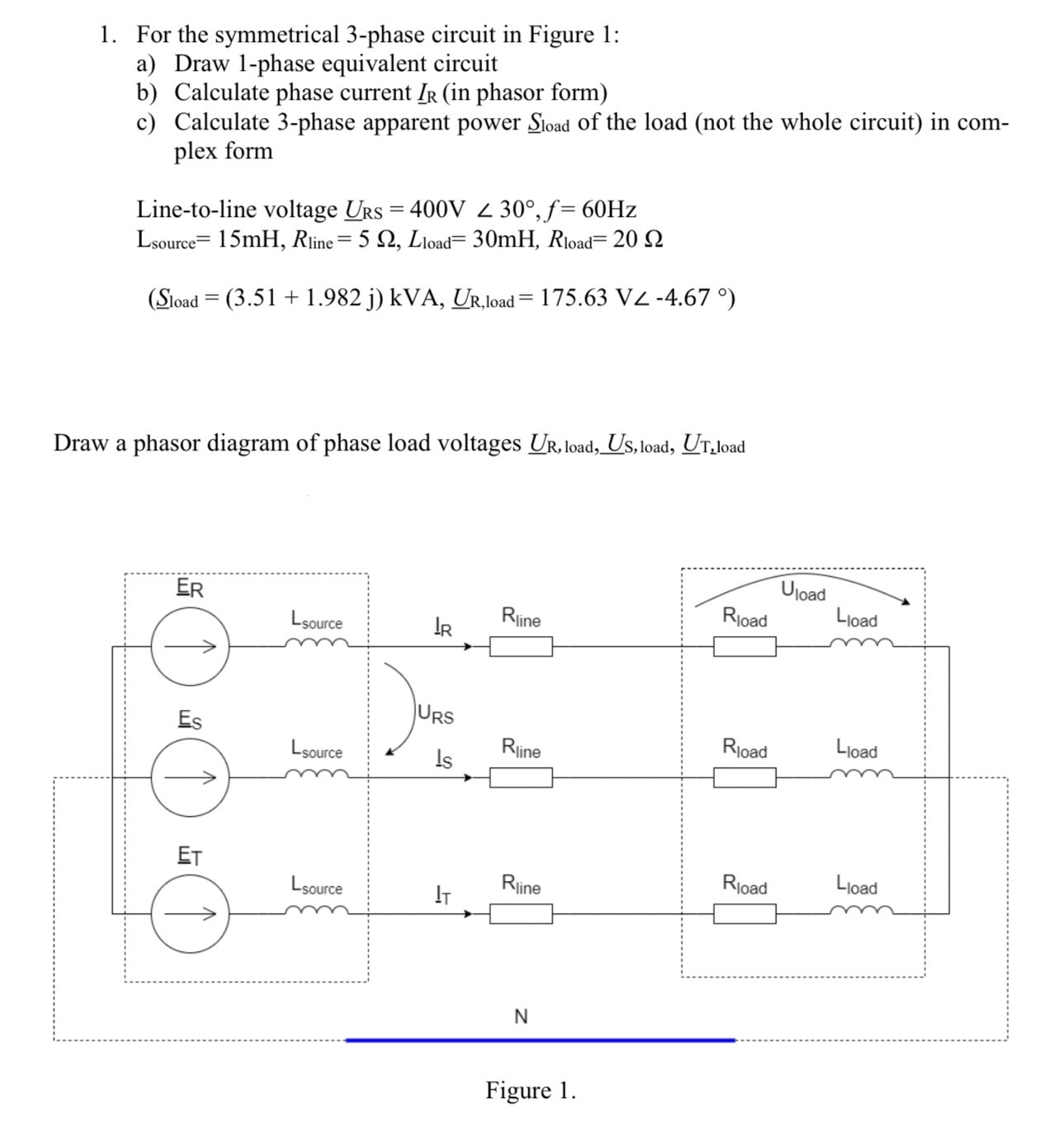 Solved For the symmetrical 3-phase circuit in Figure 1:a) | Chegg.com
