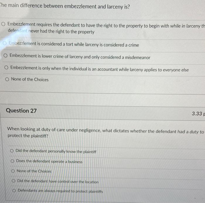 Solved he main difference between embezzlement and larceny | Chegg.com