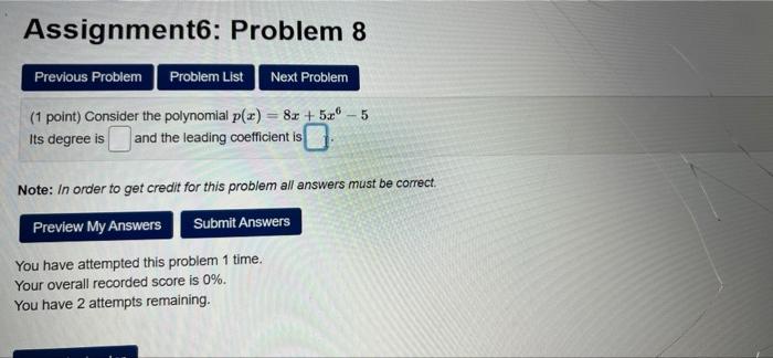 Solved webwork / math-102-001 / assignment6 / 2 Assignment6: | Chegg.com