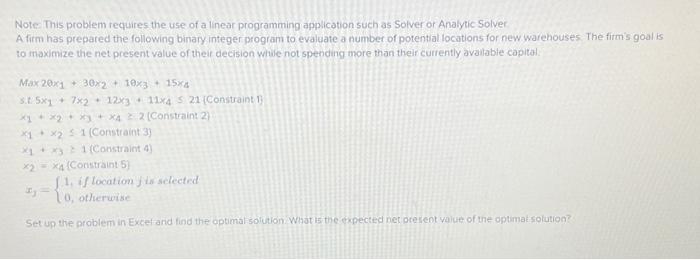 Solved Note: This problem requires the use of a linear | Chegg.com