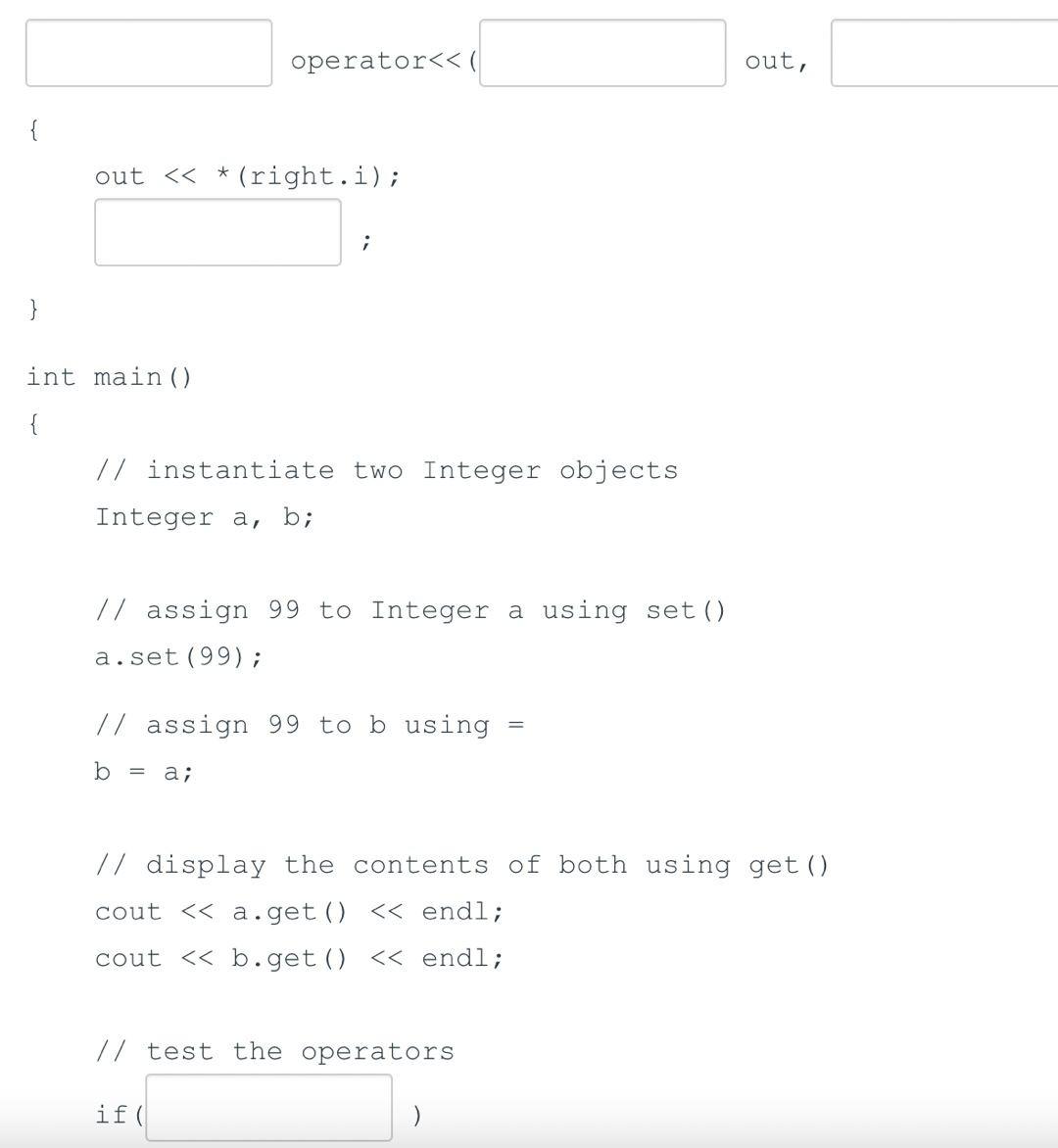 Solved nclude ing namespace std; ass Integer // new stuff | Chegg.com