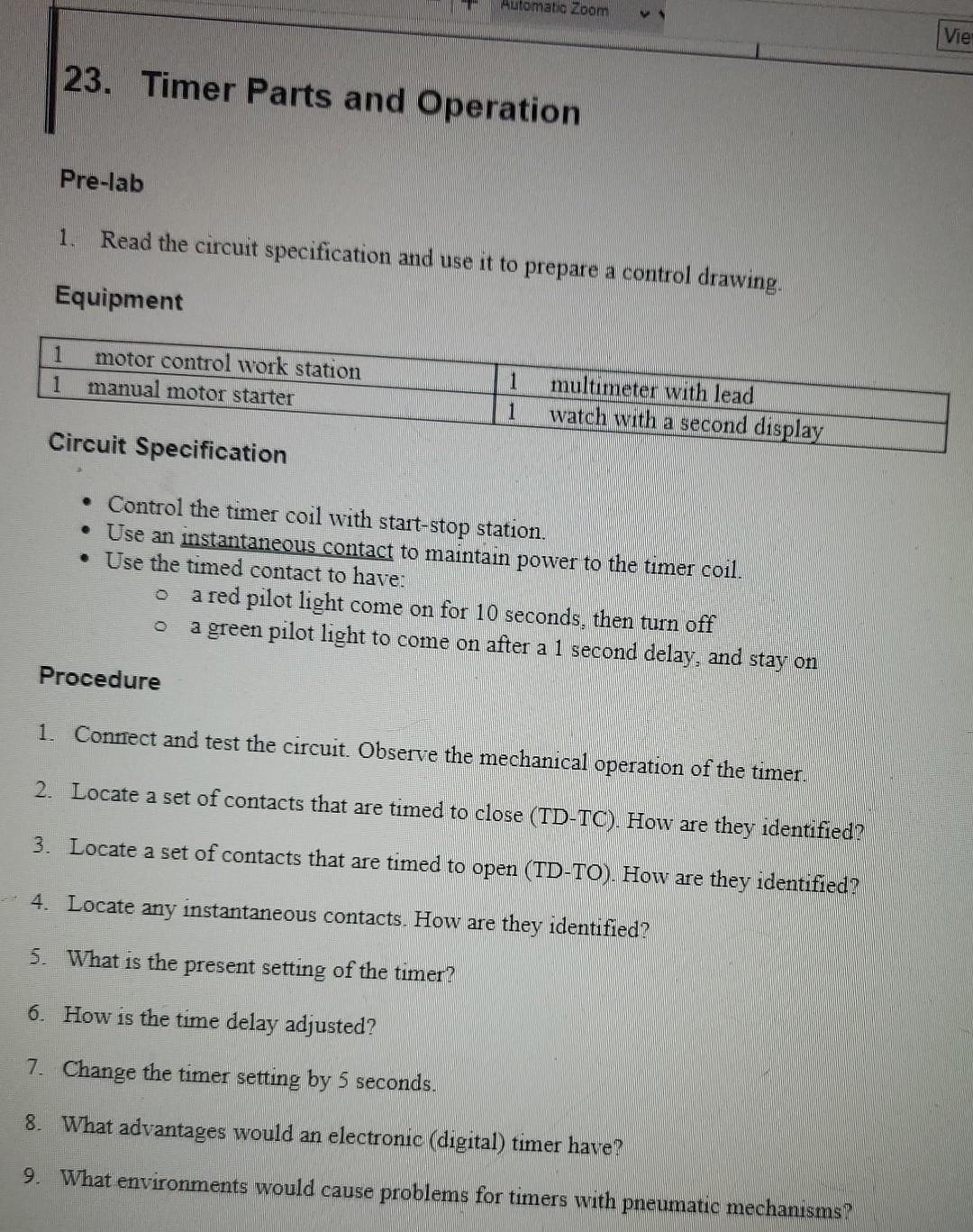 Solved Pre-lab 1. Read the circuit specification and use it | Chegg.com