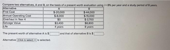 Solved Compare two alternatives, A and B, on the basis of a | Chegg.com