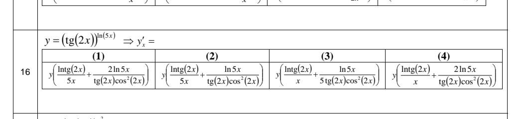 Solved y=(tg(2x))ln(5x)⇒yx′= \begin{tabular}{|c|c|c|c|} | Chegg.com