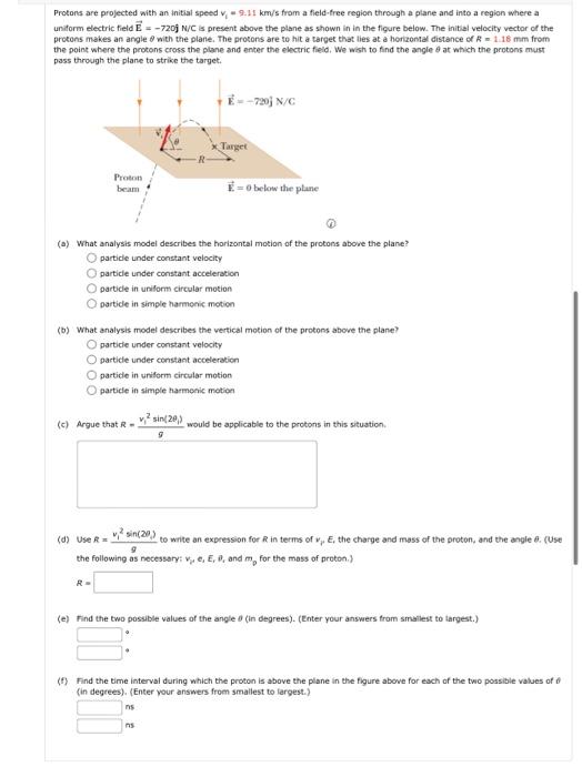 Solved Protons are projected with an initial speed vi=9.11 | Chegg.com