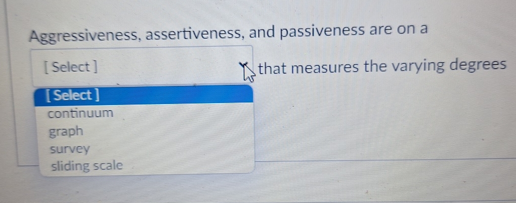 Solved Aggressiveness, assertiveness, and passiveness are on | Chegg.com