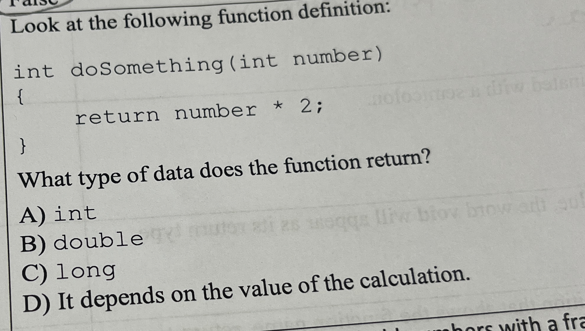 Solved Look at the following function definition:What type | Chegg.com
