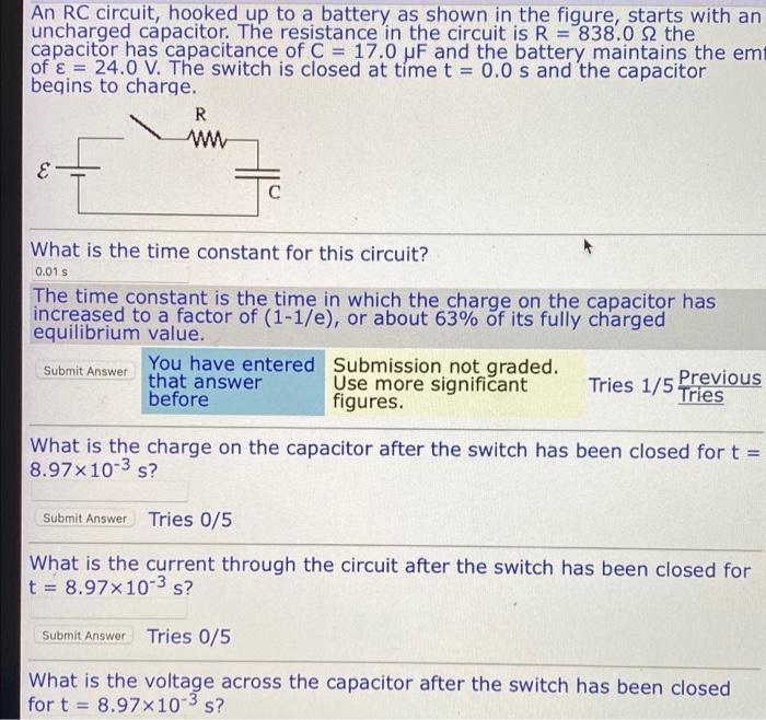 Solved An RC circuit, hooked up to a battery as shown in the | Chegg.com