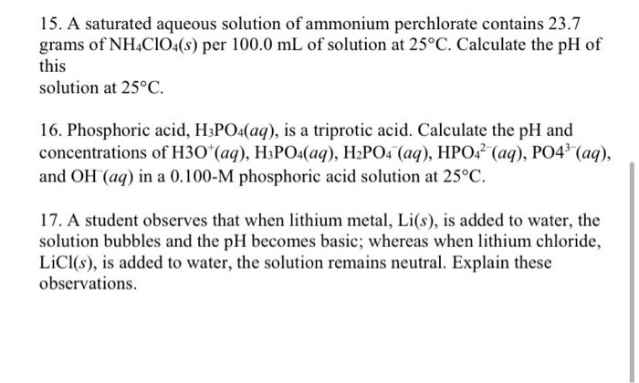 Solved 15. A saturated aqueous solution of ammonium | Chegg.com