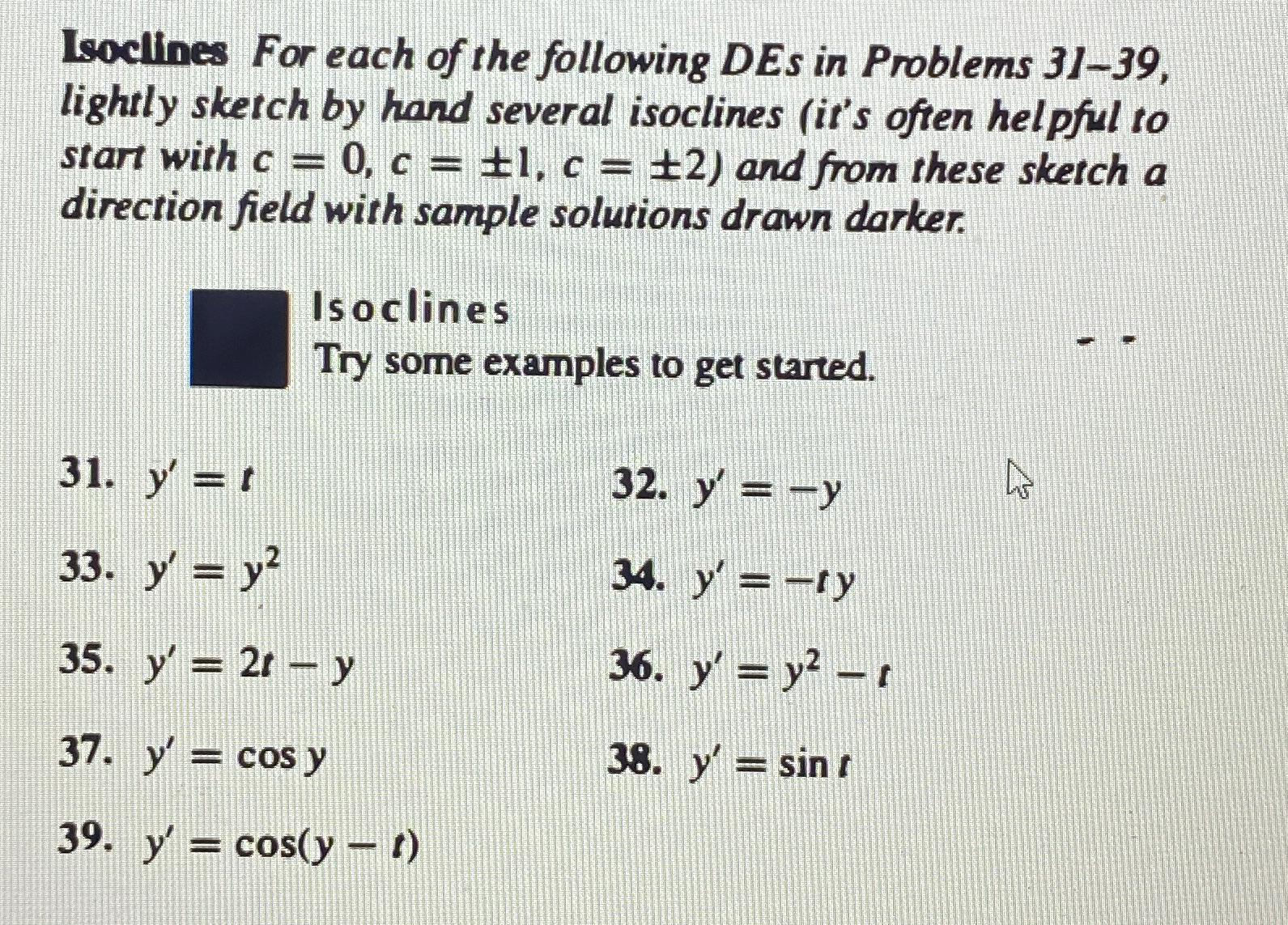 Solved Isoclines For each of the following DEs in Problems | Chegg.com