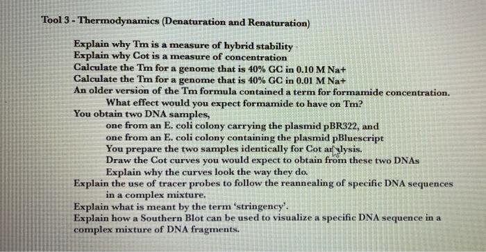 Solved Tool 3 - Thermodynamics (Denaturation and | Chegg.com