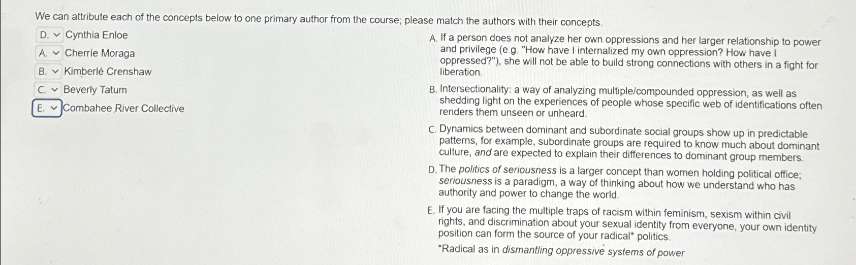 Solved We can attribute each of the concepts below to one | Chegg.com