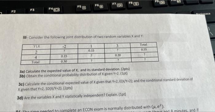 Solved III- Consider the following joint distribution of two | Chegg.com