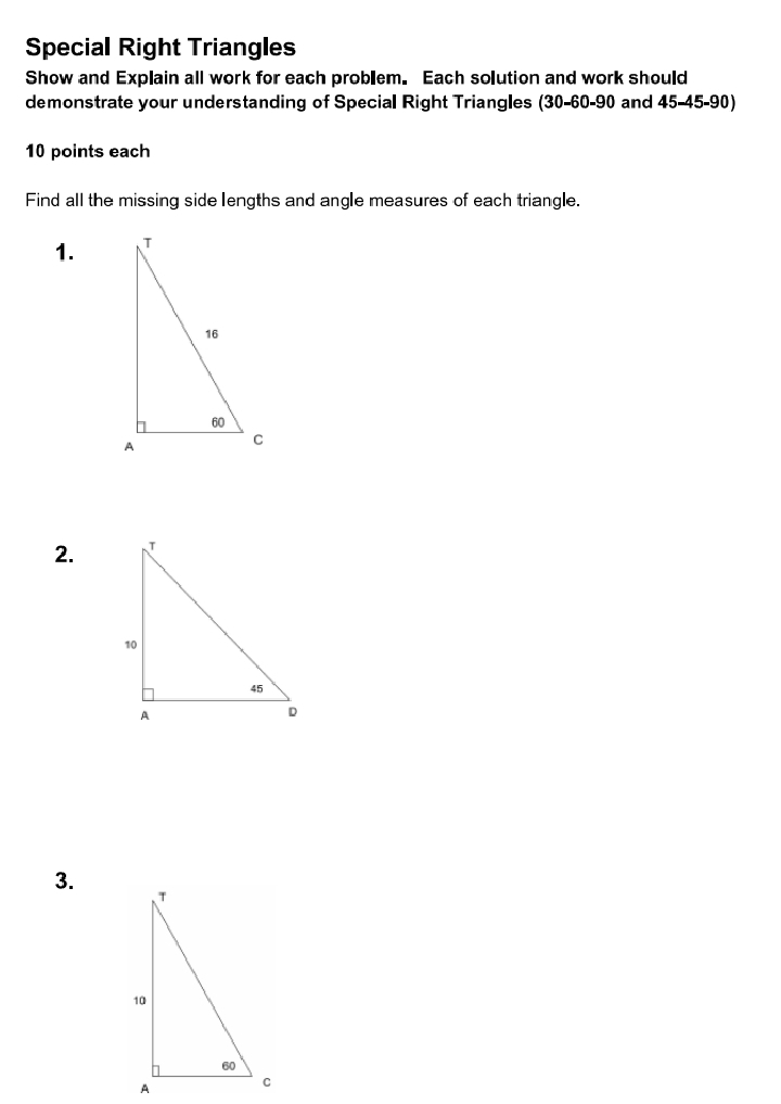 Solved Special Right TrianglesShow and Explain all work for | Chegg.com
