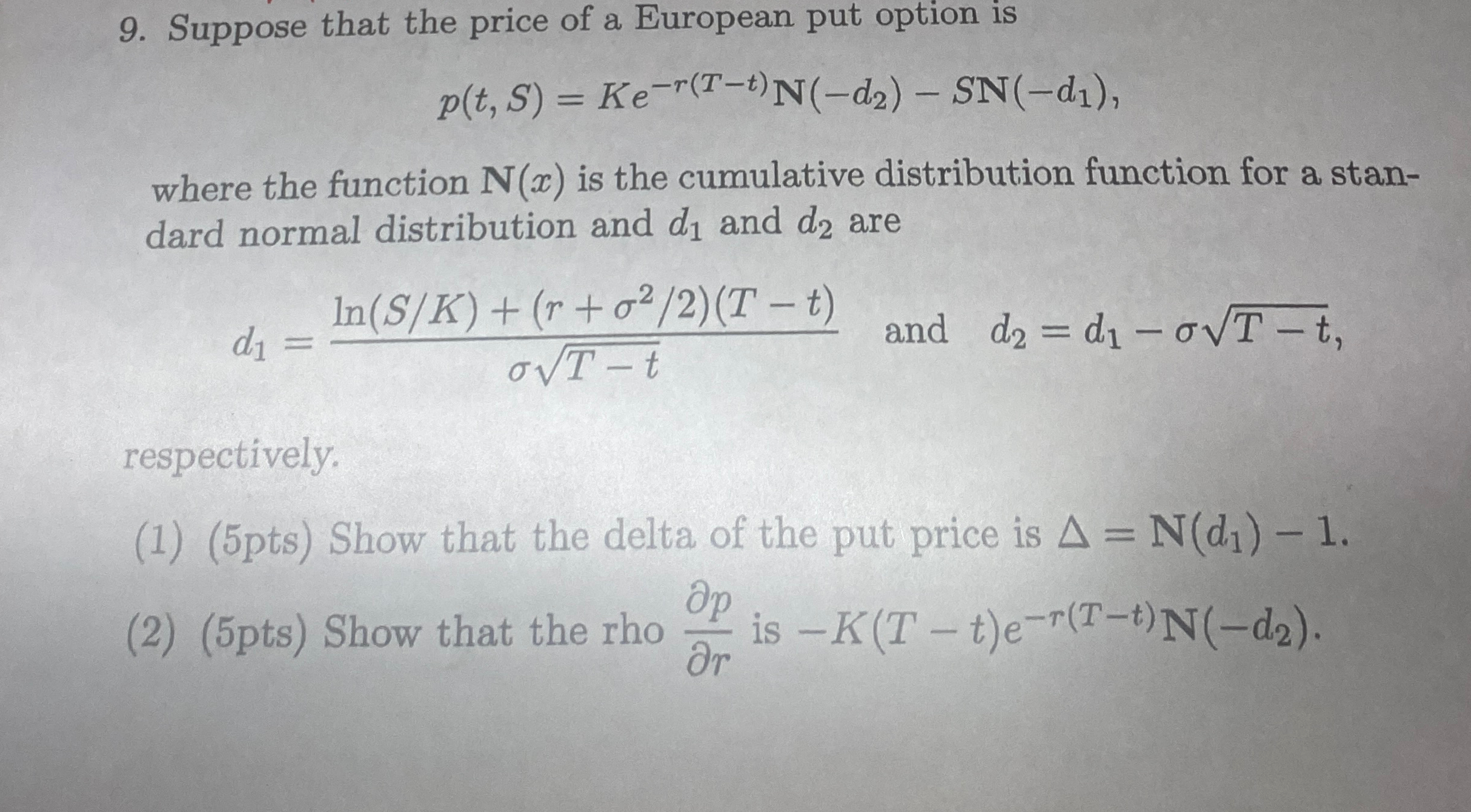Solved Suppose that the price of a European put option | Chegg.com