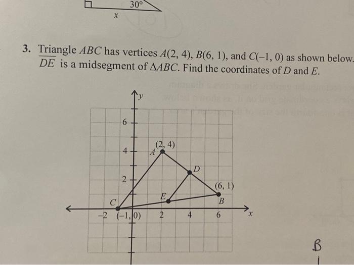 Solved 30° X 3. Triangle ABC has vertices A(2,4), B(6, 1), | Chegg.com