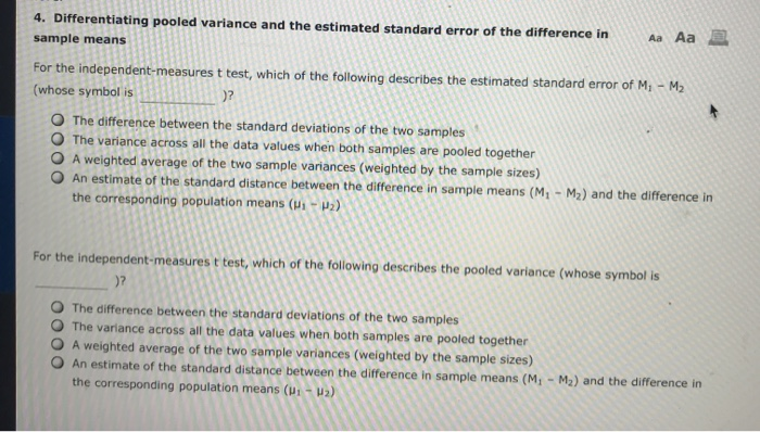 Solved 4. Differentiating pooled variance and the estimated | Chegg.com