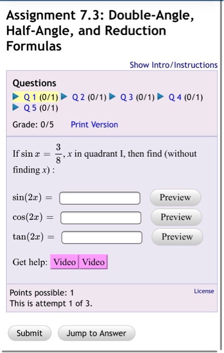 Solved Assignment 7.3: Double-Angle, Half-Angle, and | Chegg.com