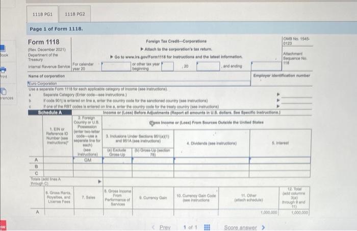 Euro Corporation, a U.S. corporation, operates | Chegg.com