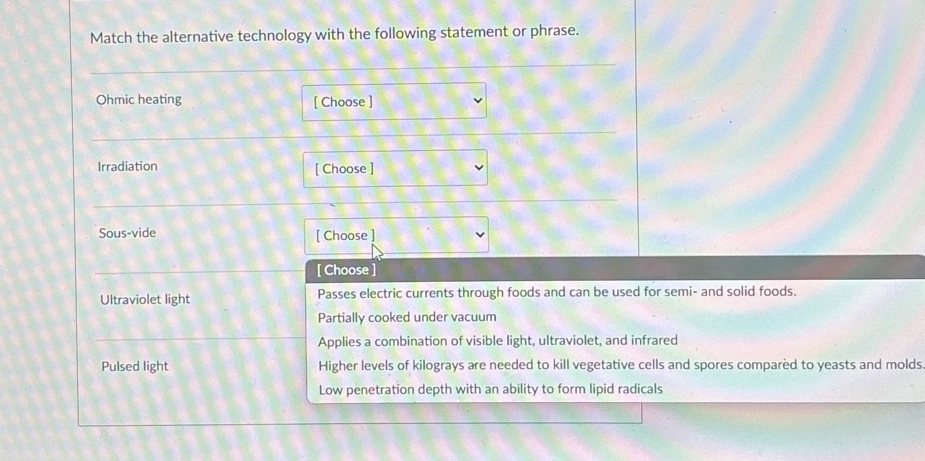 Solved Match the alternative technology with the following | Chegg.com