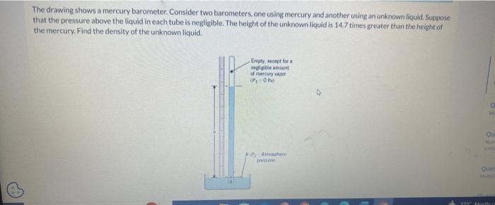 Solved The drawing shows a mercury barometer. Consider two | Chegg.com
