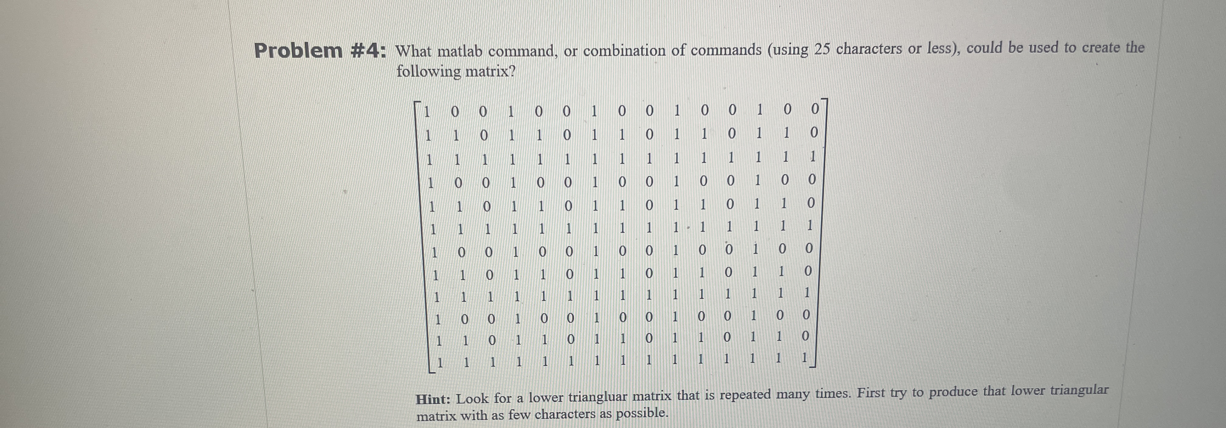 Solved Problem #4: What matlab command, or combination of | Chegg.com