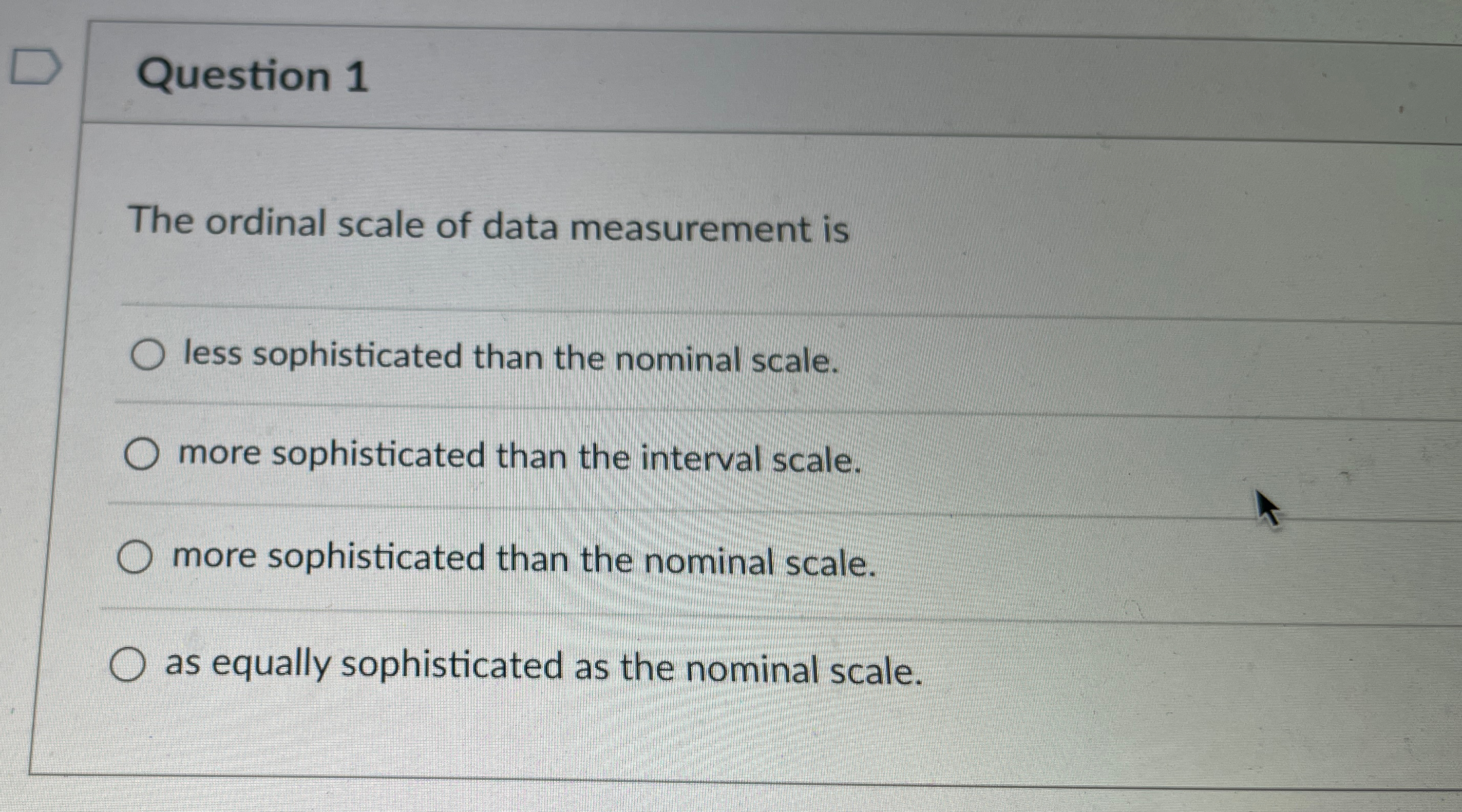 Solved Question 1The ordinal scale of data measurement | Chegg.com