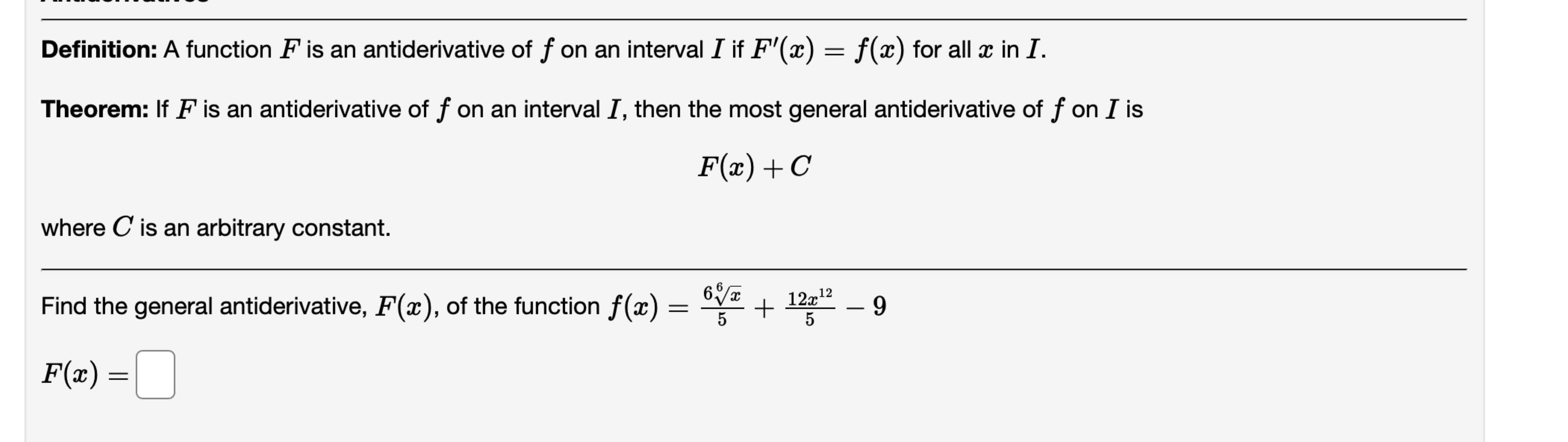 Solved Definition: A function F ﻿is an antiderivative of f | Chegg.com