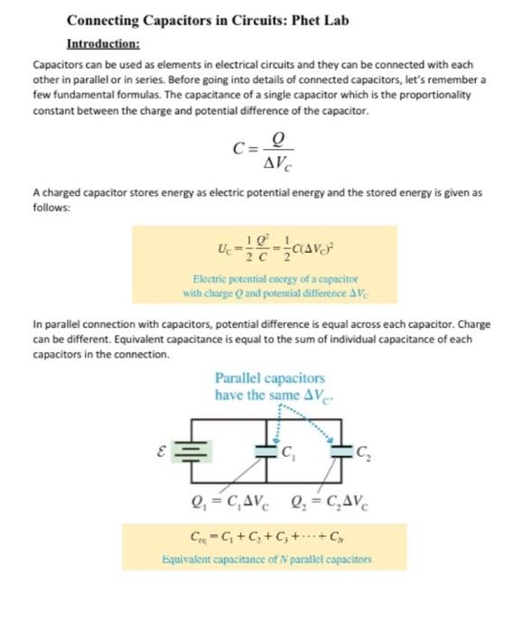 Solved Connecting Capacitors in Circuits: Phet Lab | Chegg.com