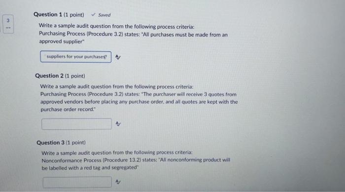 Solved Write a sample audit question from the following | Chegg.com