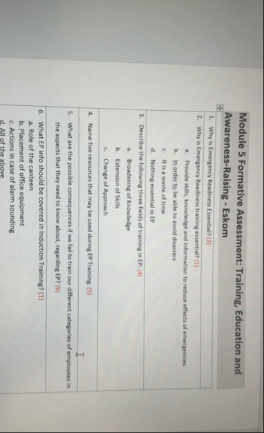 Solved Module 5 ﻿Formative Assessment: Training, Education | Chegg.com