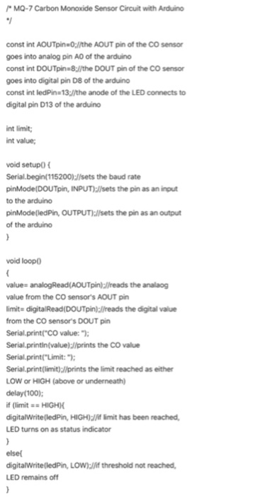* MQ-7 Carbon Monoxide Sensor Circuit with Arduino | Chegg.com