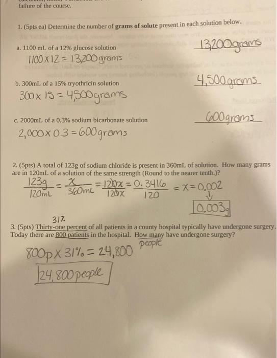 Solved 1. (5pts ea) Determine the number of grams of solute | Chegg.com